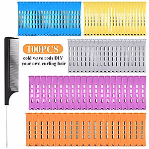 SPTHTHHPY Perm Rods and 100 Pieces 5 Sizes Hair Rollers with Hair Cold Wave Rods Hair Curler for Women Long Short Hair DIY Hairdressing Styling Tools(5 Colors)