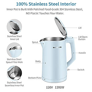 MEISON Electric Kettle, 1.7 L Double Wall Food Grade Stainless Steel Interior Water Boiler, Coffee Pot & Tea Kettle, Auto Shut-Off and Boil-Dry Protection, 1200W, 2 Year Warranty(Blue)