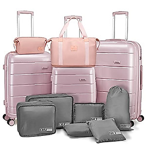 Joyway Luggage Sets Suitcase Set 3 Piece Luggage Set Carry On Luggage Hardside PP Durable Luggage with TSA Lock Spinner Wheels(Pink, 11 piece set)…