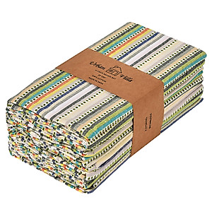 Urban Villa Easter Dinner Napkins Dobby Stripes Cloth Napkins Set of 12 Beige Multi Color Dinner Napkins 20x20 Inches 100% Cotton Napkins Over Sized Cloth Napkins with Mitered Corners Dinner Napkins