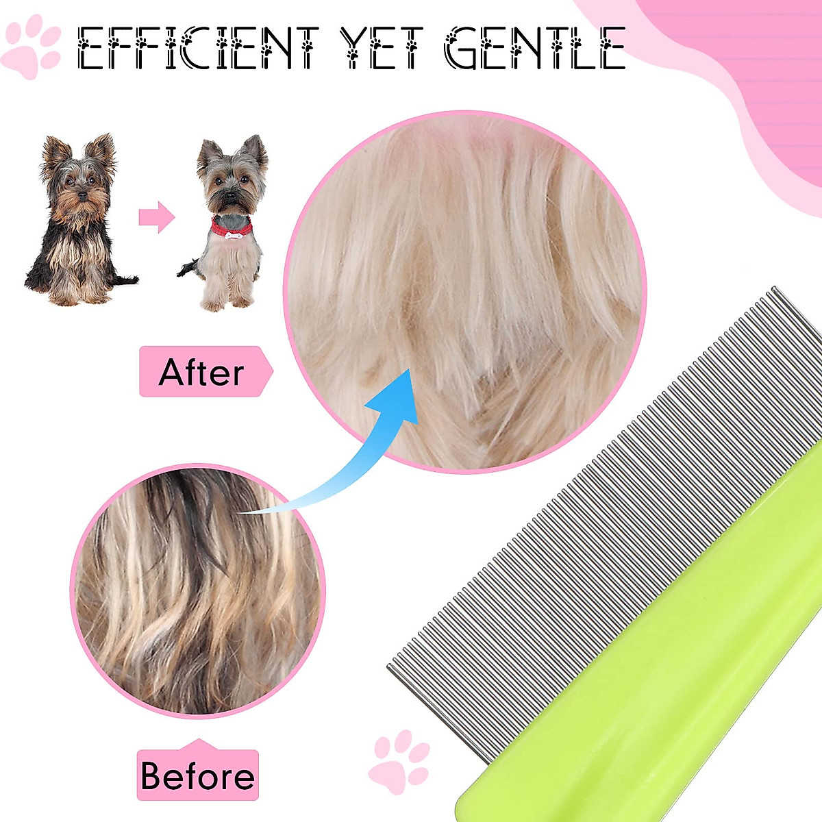 10 Pcs Flea Comb for Dogs and Cats Flea Remover Tool with Stainless Steel Metal Teeth for Detangling Grooming Kit, Pink, Blue, White and Green, 2 Sizes