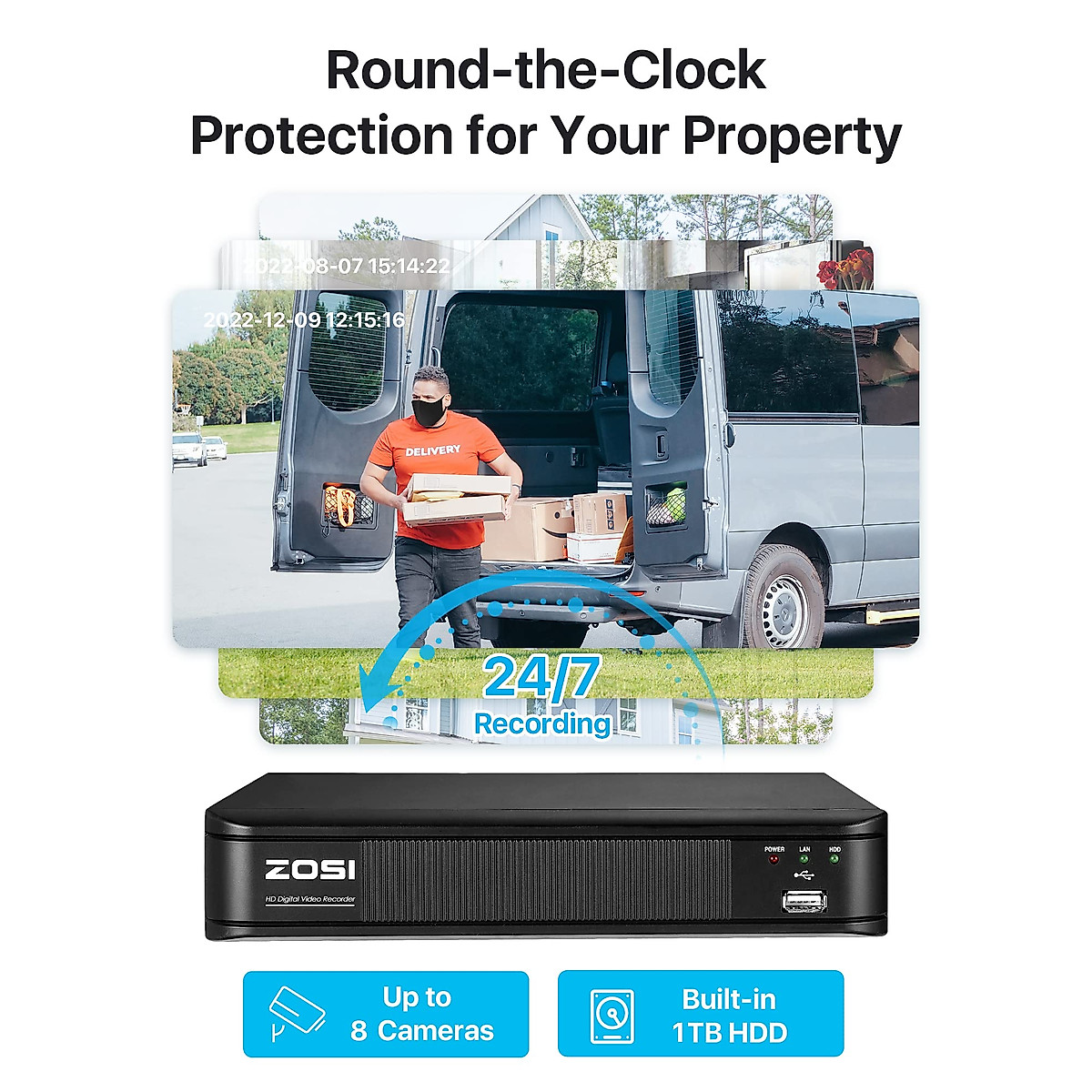 ZOSI 3K 5MP Lite H.265+ Home Security Camera System with AI Human Vehicle Detection, 8 Channel Surveillance DVR and 4 x 1080p Weatherproof CCTV Dome Camera Outdoor Indoor, 80ft Night Vision, 1TB HDD