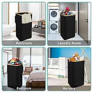 Laundry Hamper with Wheels - Large Laundry Hamper with Wheels and Removable Bag, Foldable Dirty Clothes Hamper with Handles, Waterproof Oxford Bamboo Hamper for Bedroom, Laundry Room, Dorm Room