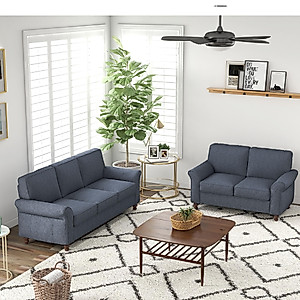 Bonzy Home 57" Loveseat Sofa, 2 Seater Upholstered Comfy Sofa Couch for Small Space, Living Room, Apartment, Office, Blue