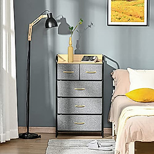 HOMCOM 5-Drawer Fabric Dresser Tower, 4-Tier Storage Organizer with Steel Frame for Hallway, Bedroom and Closet, Light Grey
