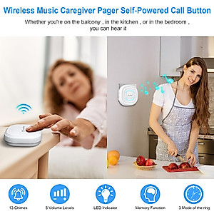 ChunHee Smart Wireless Caregiver Pager Self-Powered Call Button Medical Alert System Call Bell 500+ Feet for Home/Elderly/Patient/Disabled 2 Call Buttons/Transmitters 1 Receiver
