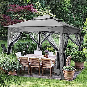 TABU 11x11 Pop Up Gazebo, Outdoor Canopy Tent, Pop-Up Gazebo Tent with Mosquito Netting, Pop-Up Gazebo Shelter with Zippered Screen Wall Panels for Patio Garden Backyard (Dark Grey)