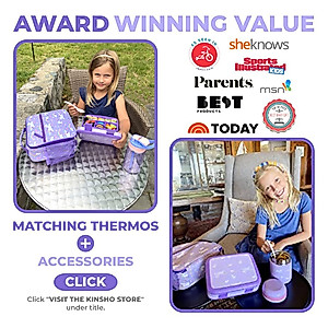 Bento Box, Steel Food Thermos, Insulated Lunch Bag and Ice Pack Set for Kids - 5 Leakproof Compartments, Lunches or Snack Container for Girls, Toddlers Daycare Pre-School, Kindergarten Purple Unicorn