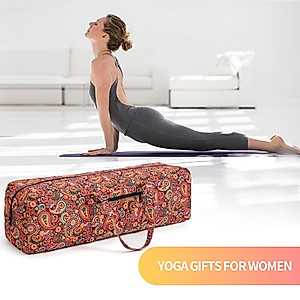 Boulder Bee | Yoga Mat Bag | Large Yoga Mat Carrier with Wet Pocket | Yoga Gifts | Gym Tote Bag for Women | Paisley Patterns (Orange)