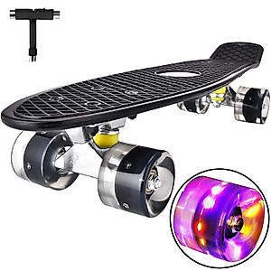 DADDYCHILD Skateboards Complete 22 Inch Mini Cruiser Skateboard for Kids Boys Youths, Light up Wheels for Beginners