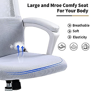 Home Office Chair, Ergonomic Mesh Desk Chair, High Back Computer Chair with Adjustable Headrest,Lumbar Support, Tilt Function,Swivel Rolling, Soft PU Armrest Task Chair Home Office Desk Chairs, White