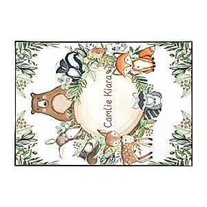 Woodland Animals Personalized Polyester Fiber Non-Slip Home Decor Carpets,Custom Area Rug Carpet Floor Mat for Bedroom Living Room Home Playroom Size 4'x5.2'