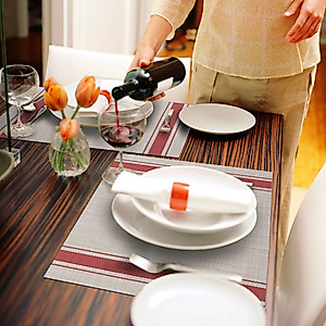 Vinjiasin Placemats Set of 4 Vinyl Woven Red Stripes Table Mats Washable Heat Resistant Sturdy Easy to Clean Kitchen for Dining Table Indoor Outdoor Christmas Decorations