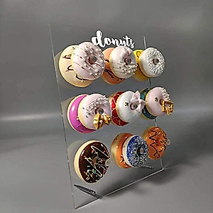 LUGUNU Reusable Acrylic Donut Wall Display Stand On Table, Crystal Clear Handmade Donut Holder for Baby Showers, Birthday, Holiday Gathering, Donut Party Decorations and More, 9 Pillars (Say Donuts)