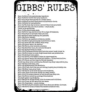 AMELIA SHARPE Tin Sign Vintage NCIS Gibbs' Rules Metal Sign Wall Decoration Home Bar Garage Man Cave Art Sign 12" X 8"