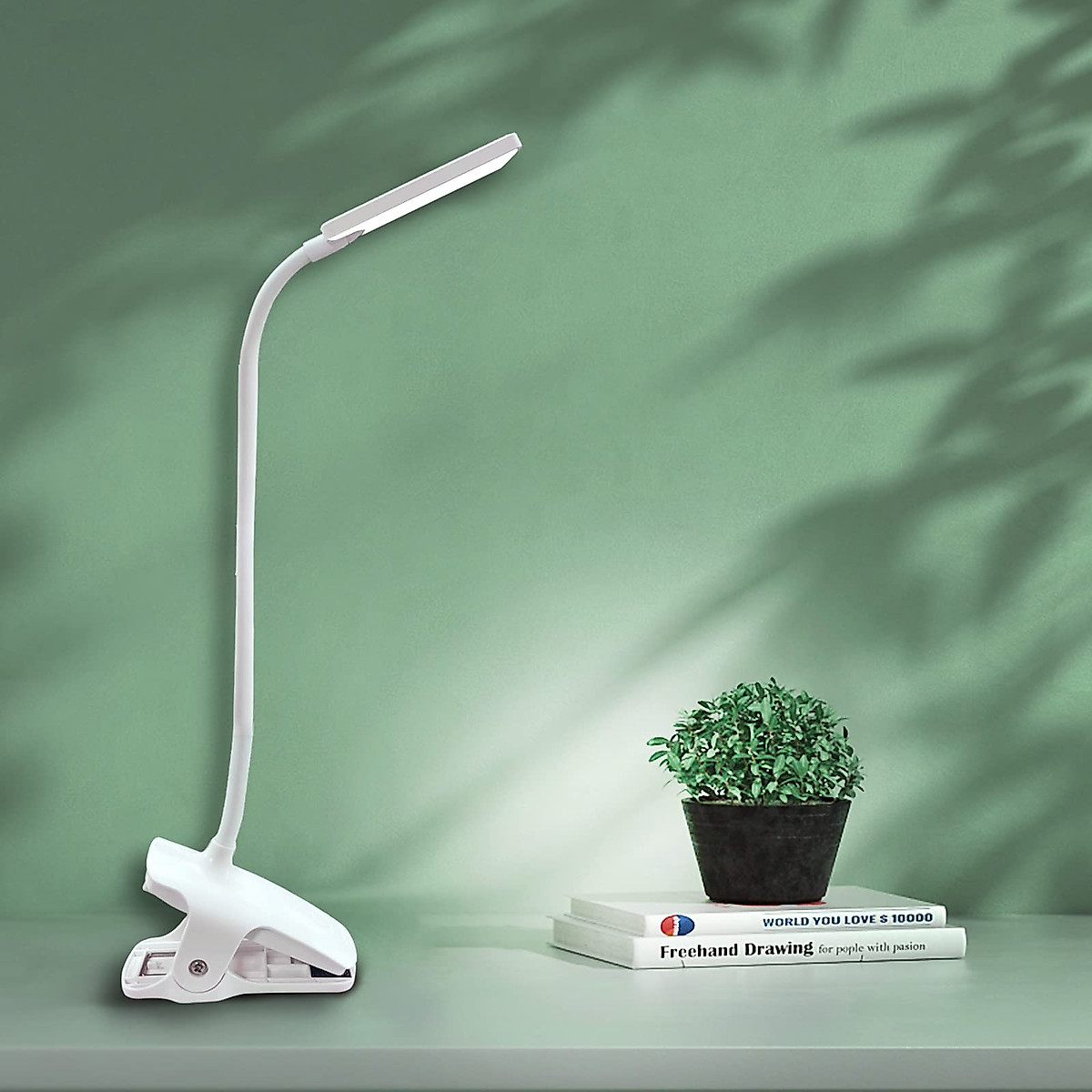 OPPLE LED Desk Lamp with Clamp Clip on Book Light for Reading with 360° Flexible Gooseneck, 3 Kinds of Brightness LED Desk Light, Clip on Light for Headboard, Desk, Table