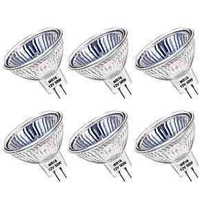 MR16 Halogen Bulb 50W, 6 Pack 12V MR16 Light Bulbs GU5.3 Base, Dimmable Spotlight 2800K Warm White with Clear Glass Cover, MR16 2 Pin Halogen Lamps for Landscape, Track Lights, Range Hood Lights