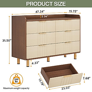 Tribesigns 6 Drawer Double Dresser, Modern Chest of Deep Drawers, Wooden Storage Dresser Organizer with Metal Handles & Sturdy Legs, Large Storage Cabinet for Bedroom, Living Room, Oak & Brown