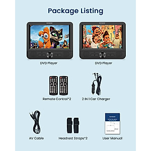 FANGOR 7.5" Dual Portable DVD Player for Car, Car DVD Player Dual Screen Play a Same or Two Different Movies with Headrest Strap, Regions Free, Support Last Memory, AV Out & in, USB/SD Card