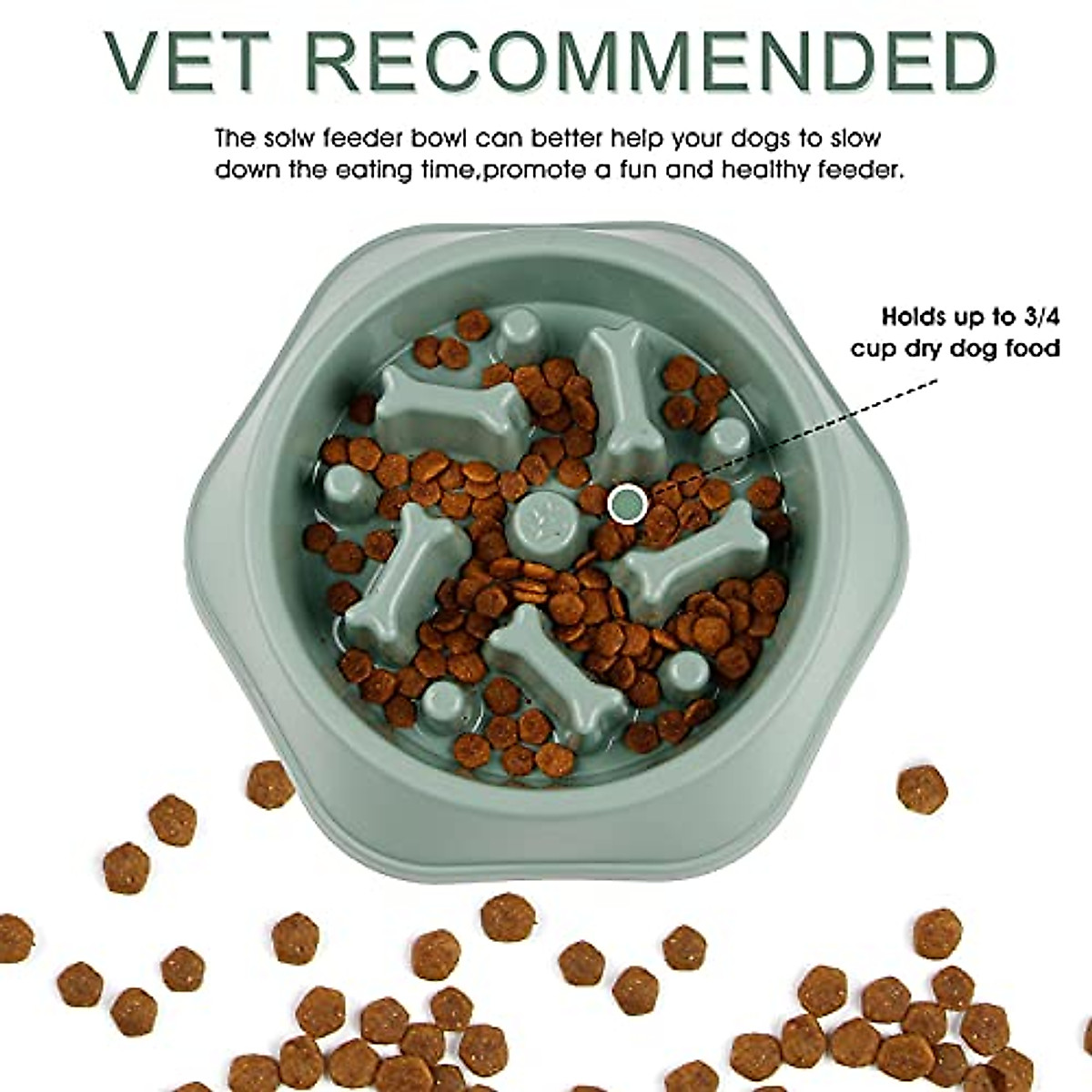 DPOEGTS Slow Feeder Dog Bowl, Puzzle Dog Food Bowl Anti-Gulping Interactive Dog Bowl and Water Dog Bowl for Small/Medium Sized Dogs (Green, Bone)