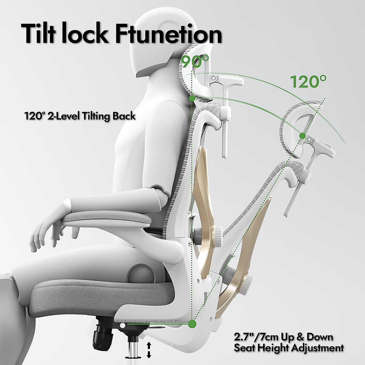 Ergalithic Ergonomic Office Chair - X-Shaped Computer Desk Chair Comfy, Gaming Chair, Office Chair with Lumbar Support, Mesh Office Chairs with Headrests, Desk Chair for Long Hours (Grey Gold)