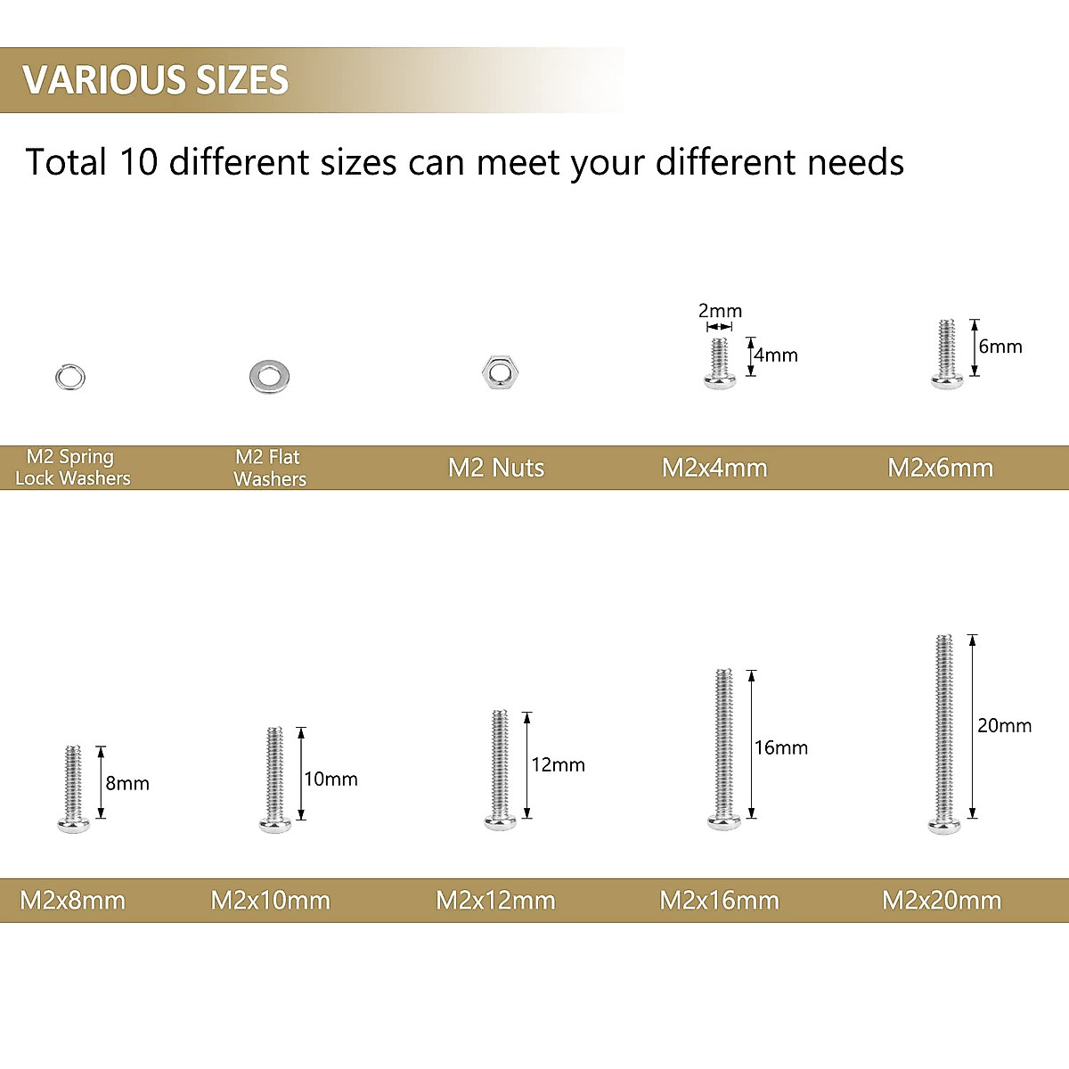 Kindroufly 562 Pieces M2 x 4/6 /8/10 /12/16 /20mm Button Head Socket Cap Screws Nuts Washers Assortment Kit, 304 Stainless Steel, Fully Machine Thread