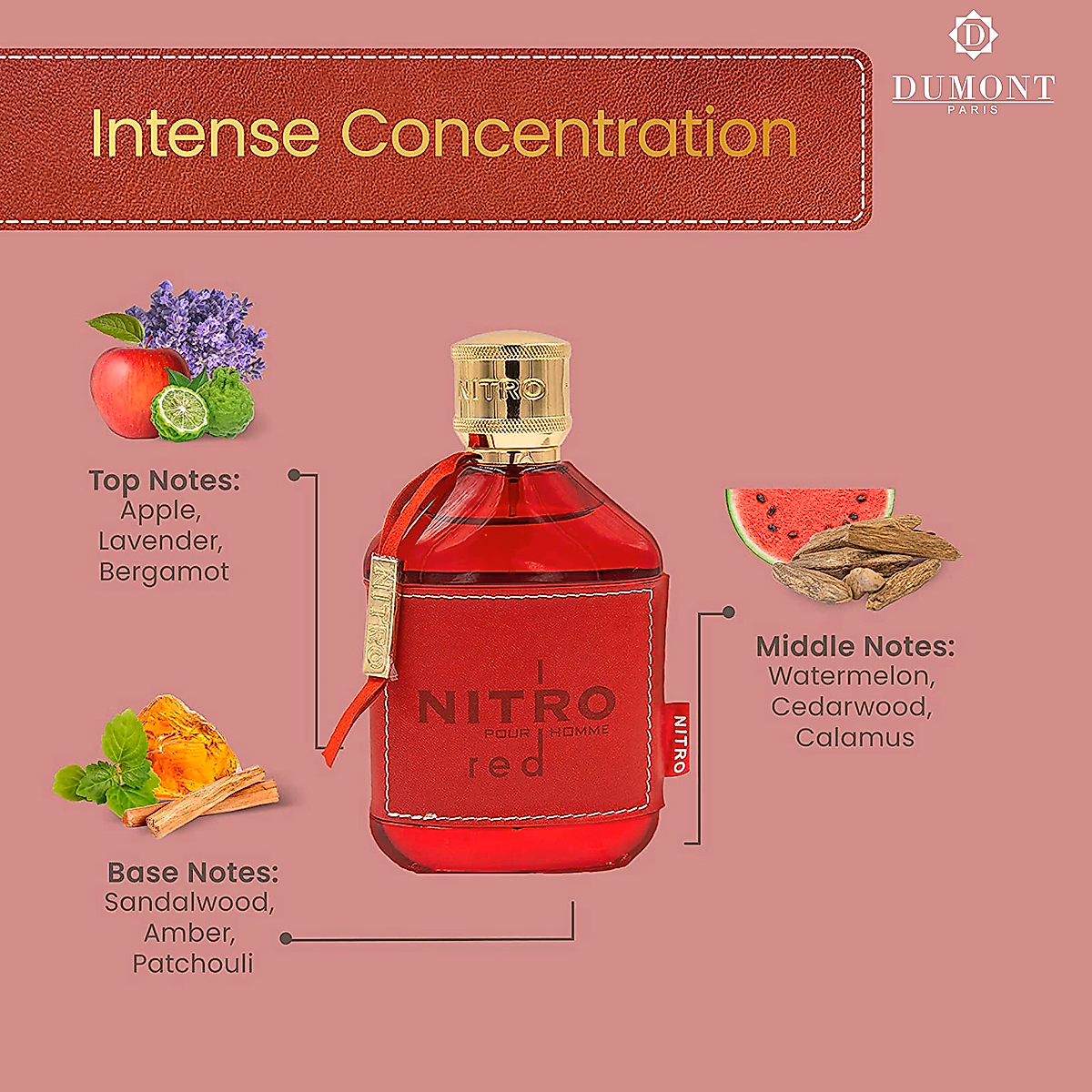 Dumont NITRO RED - 3.4oz - Eau De Parfum - Luxury Perfume for Men - Fruit, Woody, Floral & Masculine Fragrance - Long Lasting Cologne Mist & Body Spray - for Him