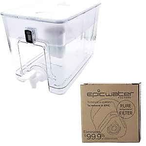Epic Pure | Water Filter Dispenser Plus Extra Filter for Drinking Water | 10 Cup | 2 x 150 Gallon Long Last Filters | Removes Fluoride, Chlorine, Lead | Water Purification |