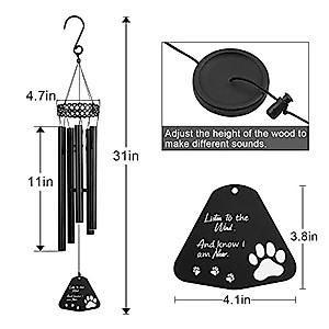 Pet Memorial Wind Chimes, Large 31" Paw Prints Pet Sympathy Wind Chimes, Gift for Pet Owner to Remember & Miss a Dog Cat & Other Pet, Home Decor Outdoor Garden Metal Wind Chimes(Black)