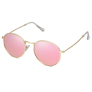 SOJOS Small Round Polarized Sunglasses for Women Men Classic Vintage Retro Shades UV400 SJ1014, Pink
