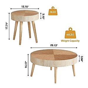 AVZEAR Nesting Round Coffee Table Set of 2, Farmhouse Modern Coffee Table, Natural Wood Nesting Tables Boho Side Table End Table Set for Living Room Bedroom, Cafe, Office, Wood Color