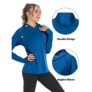 TACVASEN Fishing Shirts for Women Long Sleeve Hoodie Sun Protection Shirts Summer Hiking SPF Shirt Lightweight Stretch Top Blue