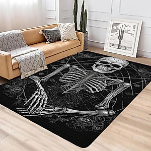 Spiderweb Skeleton Rug - Skeleton Rugs For Living Room Graphic Rugs Skeleton Bathroom Rugs Skeleton Decorations For Bedroom Modern Rug Large Skeleton Rug Skeleton Bath Mat Skeleton Halloween Decor