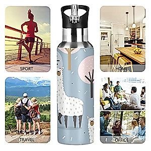 xigua Alpaca Water Bottle Stainless Steel Vacuum Insulated Water Bottle Standard Mouth Wide Handle Bottle with Straw Lid for Sports School Gym Outdoor,20 oz.