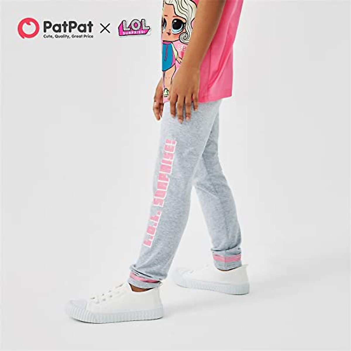 L.O.L. Surprise! 2pcs Kid Girl Clothes Letter Print Striped Short Sleeve Pink Tee Top and Pants Set Dark Pink 5-6 Years