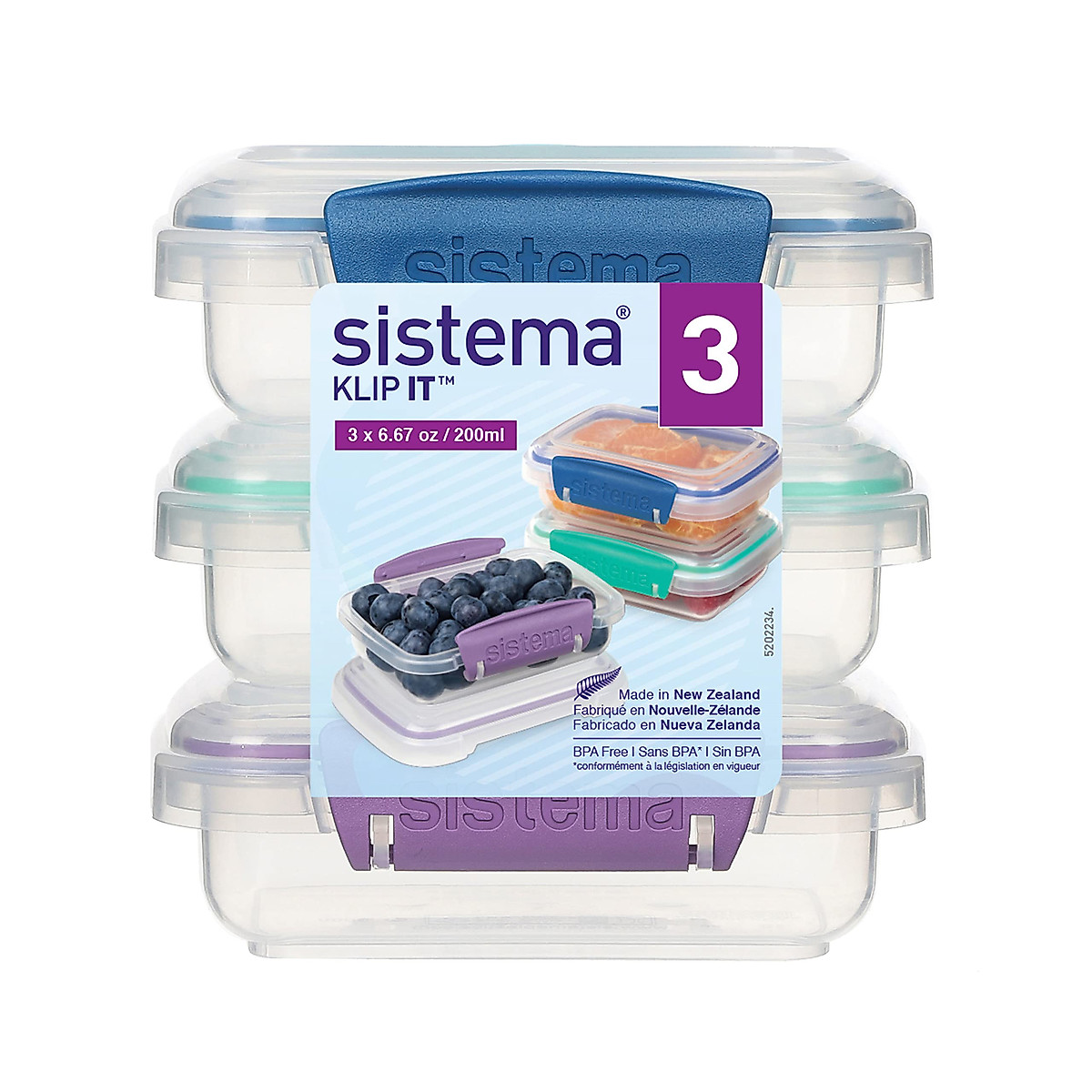 Sistema Klip It Food Storage Container, 200 ml, 3-Pack (Colors May Vary)