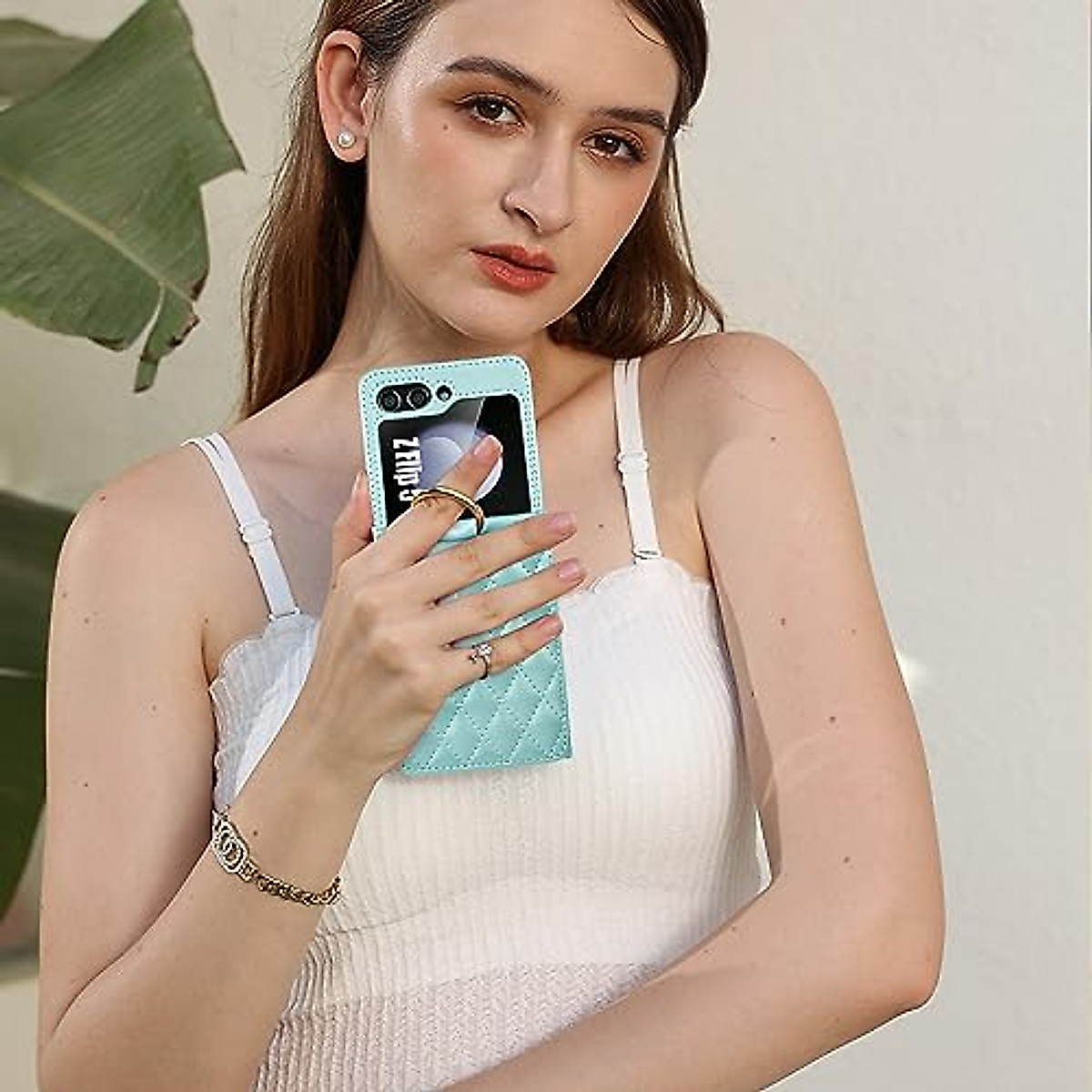 KSRIDOTE for Samsung Galaxy Z Flip 5 Case,Galaxy Z Flip 5 Phone Case Wallet with Card Holder & Ring Crossbody Wallet Case Luxury Gift for Women, Mint Green