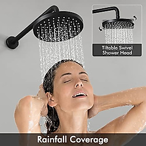 KES Shower Faucets Sets Complete Rain Shower Head Shower Valve and Trim Kit Wall Mount Pressure Balance Black Shower System, XB6202-BK