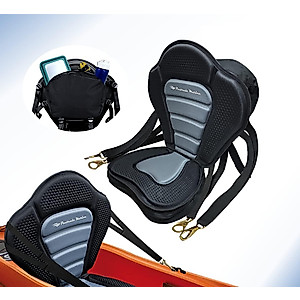 Pactrade Marine Adjustable Straps Black Gray Padded Deluxe Kayak Seat Detachable Storage Back Backpack Bag Canoe Backrest Support Cushion Sit On Top Fishing Brass Clips Canoeing Kayaking Rafting (1)