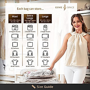 GENIE SPACE - Incredibly Strong Premium Cube Space Saving Vacuum Bags | Variety 5 Pack (1MX+2XL+2L) | Airtight & Reusable | Create 80% more space | For Clothes, Towels, Bedding, Duvets and more.