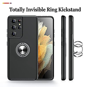 JAME for Samsung Galaxy S21 Ultra Case, [NOT for S21 or S21 Plus], Slim Soft Bumper Protective Case for Samsung S21 Ultra Case, with Invisible Ring Holder Kickstand for Galaxy S21 Ultra Case, Black
