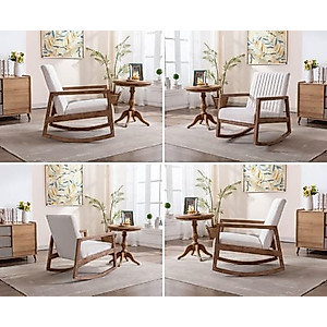 CIMOO Rocking Armchair for Nursery Mid Century Modern Recliner Accent Chair Comfy Lounge Arm Chair for Bedroom/Living Room, Linen Beige, rocking chair-linen