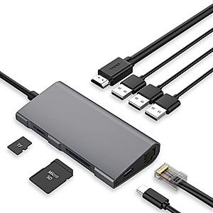Port Expander USB C Docking Station 8-in-1 USB C Hub Adapter for PC Laptop with HDMI, Ethernet, 3 USB 3.0, 60W PD, SD/TF Card Reader USB Splitter