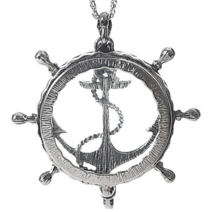 Anchor Nautical Wheel 4X Magnifier Magnifying Glass Pendant Necklace, 30"