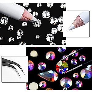 Nail Art Rhinestones Kit HUETFAT 120Pcs Multi Shapes Glass Crystal Ab nail Stones Nail Jewels + Flatback Nail Gems Rhinestones for Nails 2400Pcs With Pick Up Tweezer and Wax Pencil (120+2400pcs)