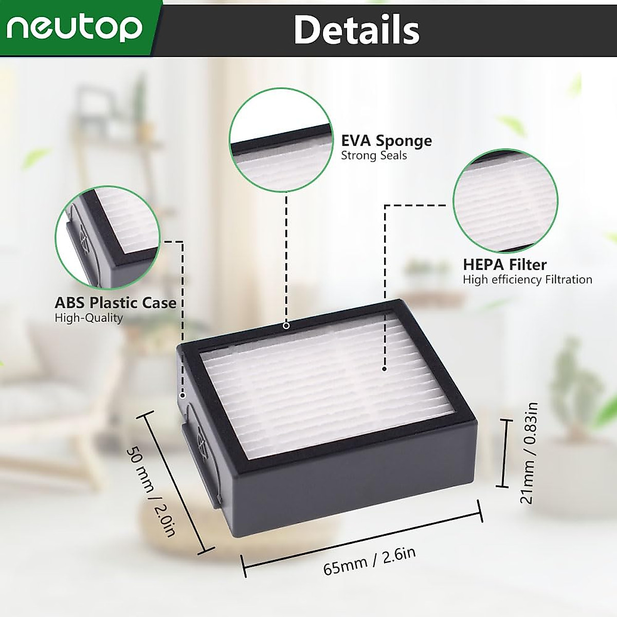 Neutop Replacement Filters Compatible with iRobot Roomba e i & j Series E5 E6 i1 i1+ i3 i3+ i4 i4+ i6 i6+ i7 i7+ i8 i8+ j7 j7+ and Combo j5 j5+ i5 i5+ Plus Robot Vacuums, 6-pack
