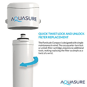 Aquasure Fortitude Compact 10K Gallons Under Sink Multi-Purpose Replacement Filter with Carbon/KDF/Siliphos Anti-Rust Media, Reduces Chlorine, Chemicals, Scale, Bad Taste & Odor for AS-FC50-CKS