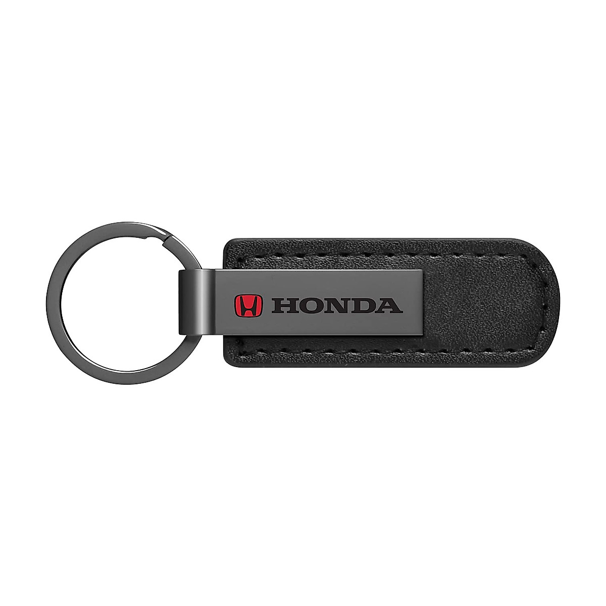 iPick Image for Honda Logo in Red Gunmetal Black Metal Plate PU Leather Strap Key Chain Keychain, Official Licensed