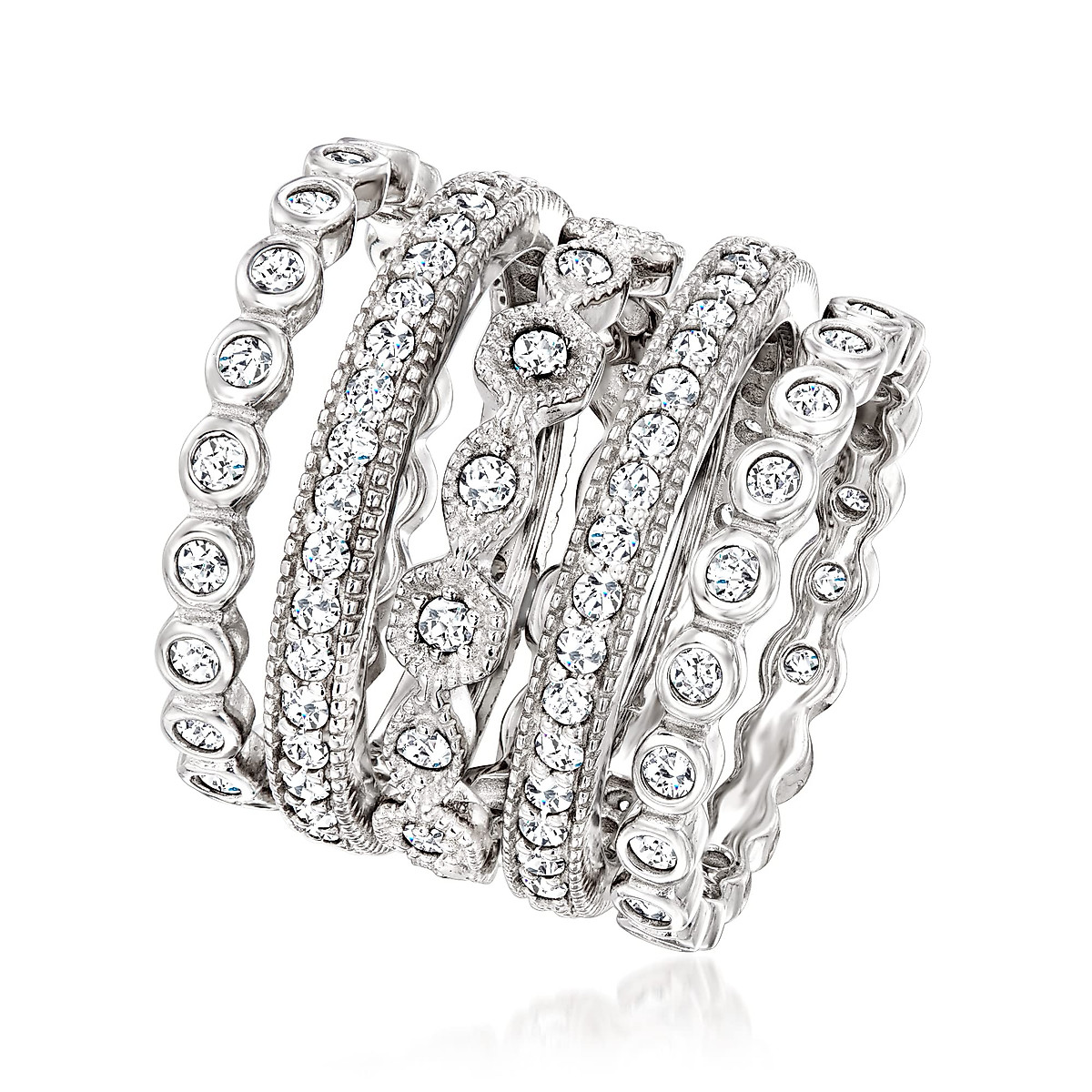 Ross-Simons 2.50 ct. t.w. CZ Jewelry Set: 5 Eternity Bands in Sterling Silver. Size 9