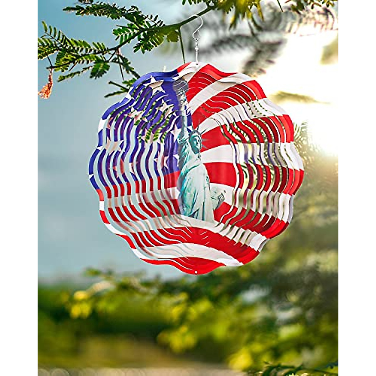 Metal Wind Spinners Outdoor Large,USA Statue of Liberty Craft Spinner Hanging Decor,12in Yard Ornaments 3D Kinetic Spinner,Patriotic American Flag Wind Spinner Gift,Wind Catchers & Spinners Garden Art